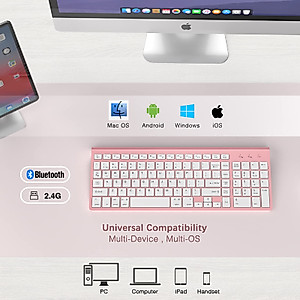 JOYACCESS Bluetooth Keyboard, Pink Wireless Keyboard with Number Pad, Dual Mode Slim Keyboard Connects Up to 3 Devices for iMac/Mac,MacBook, iPad,Laptop,Android,Windows
