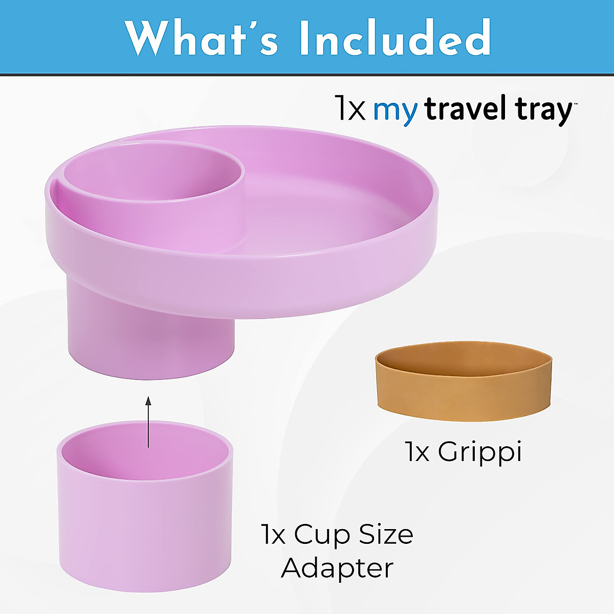 Travel Tray Round, USA Made Easily Convert Your existing Cup Holder to a Tray and Cup Holder for use in a Car Seat, Booster, Stroller, Golf Cart and Anywhere You Have a Cup Holder! - Lavender