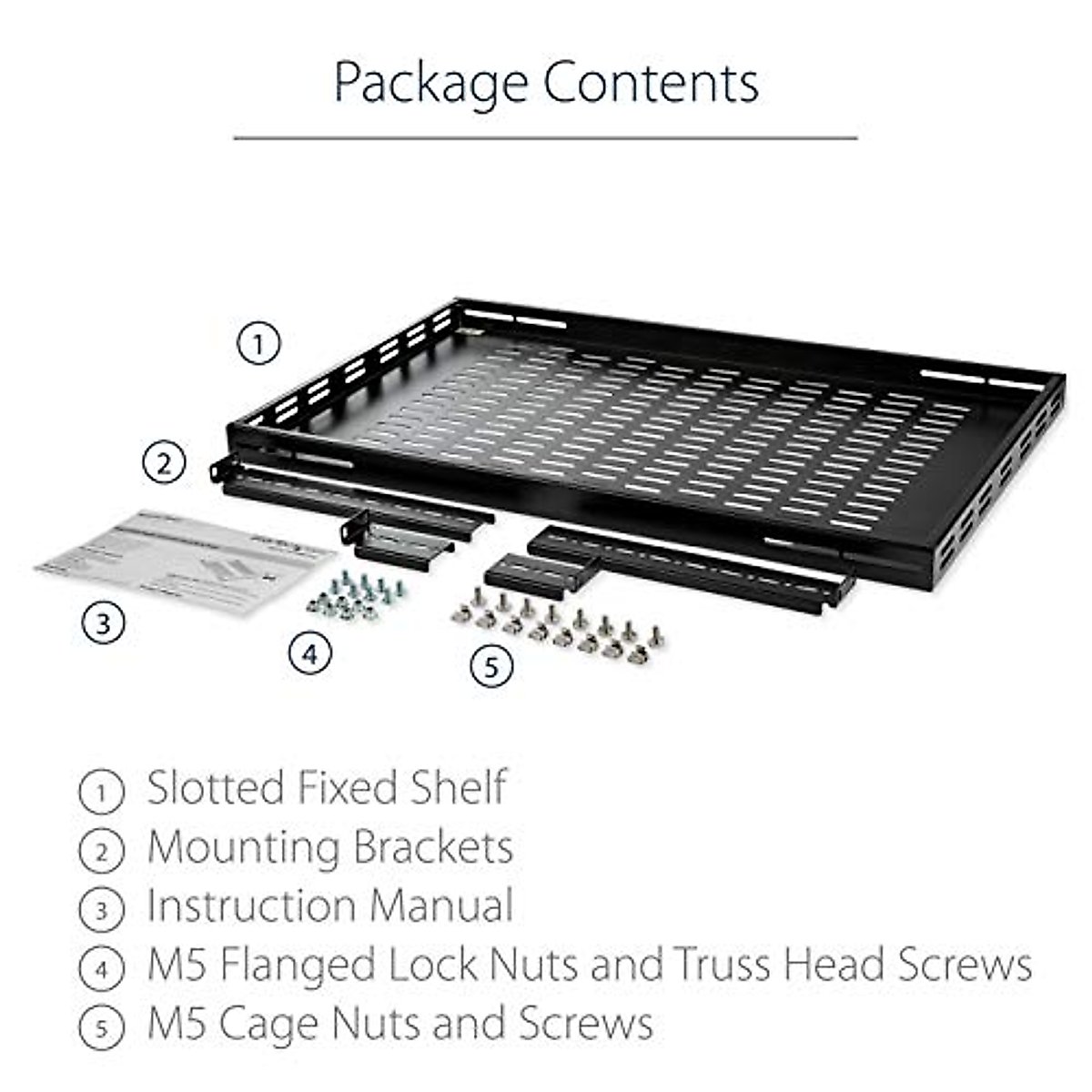 StarTech.com 1U Adjustable Vented Server Rack Mount Shelf - 175lbs - 19.5 to 38in Adjustable Mounting Depth Universal Tray for 19" AV/ Network Equipment Rack - 27.5in Deep , TAA (ADJSHELF)