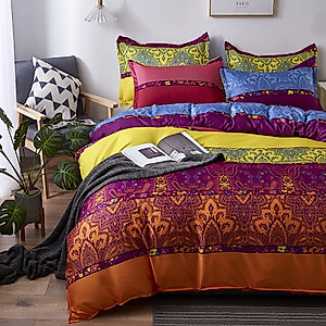 Erosebridal Boho Duvet Cover Paisley Floral Bedding Set, Luxurious Mexican Style Comforter Cover Set King Size Bohemian Reversible Bed Sets Retro Exotic Flower Bedroom Decor