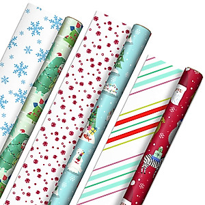 Hallmark Trendy Reversible Christmas Wrapping Paper for Kids (3 Rolls: 120 sq. ft. ttl) Dinosaurs, Koalas, Polar Bears, Penguins, Camels, Zebras, Stripes