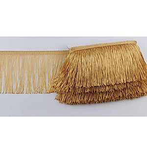 HEARTWISH Fringe Trim Lace Polyerter Fibre Tassel 4inch（″） Wide 10 Yards Long for Clothes Accessories and Latin Wedding Dress and DIY Lamp Shade Decoration Black (Gold)