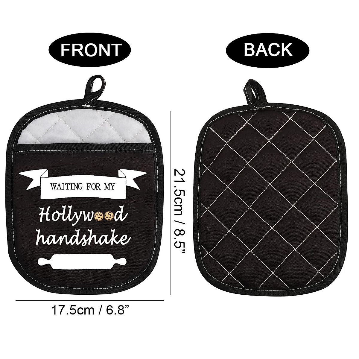 Baking Show Inspired Oven Pads Pot Holder with Pocket Waiting for My Handshake (Handshake)