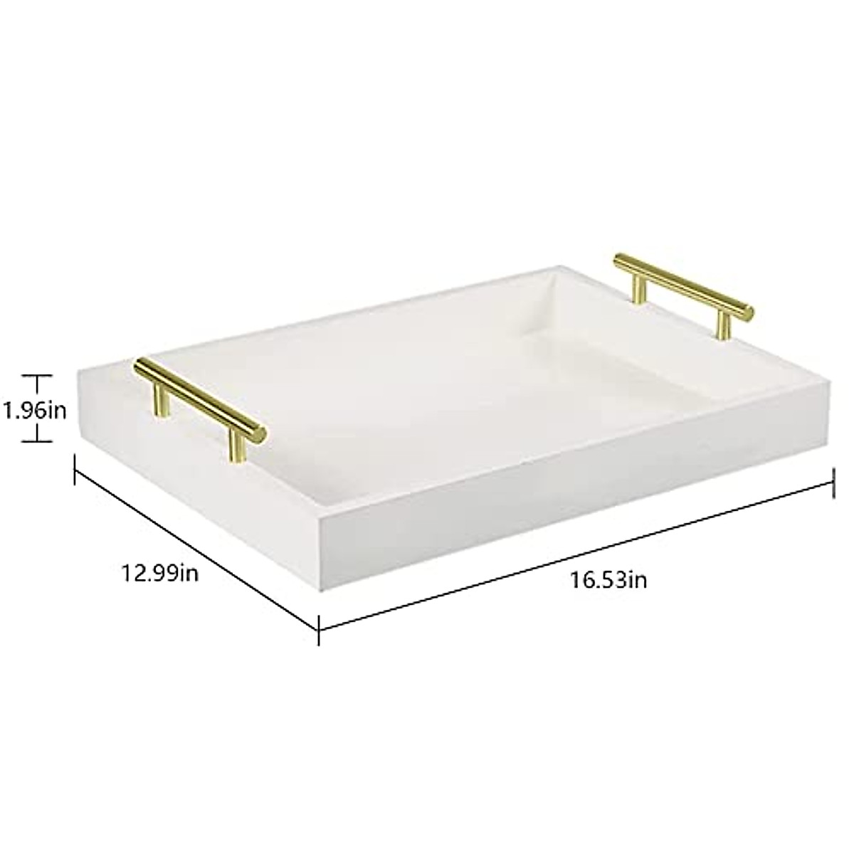 Simoei Serving Tray, Deluxe Tray for Coffee Table with Polished Gold Metal Handles and 2 Coasters, Living Room Bathroom Organizer Modern Decorative Tray, for Storage Or Display (White)