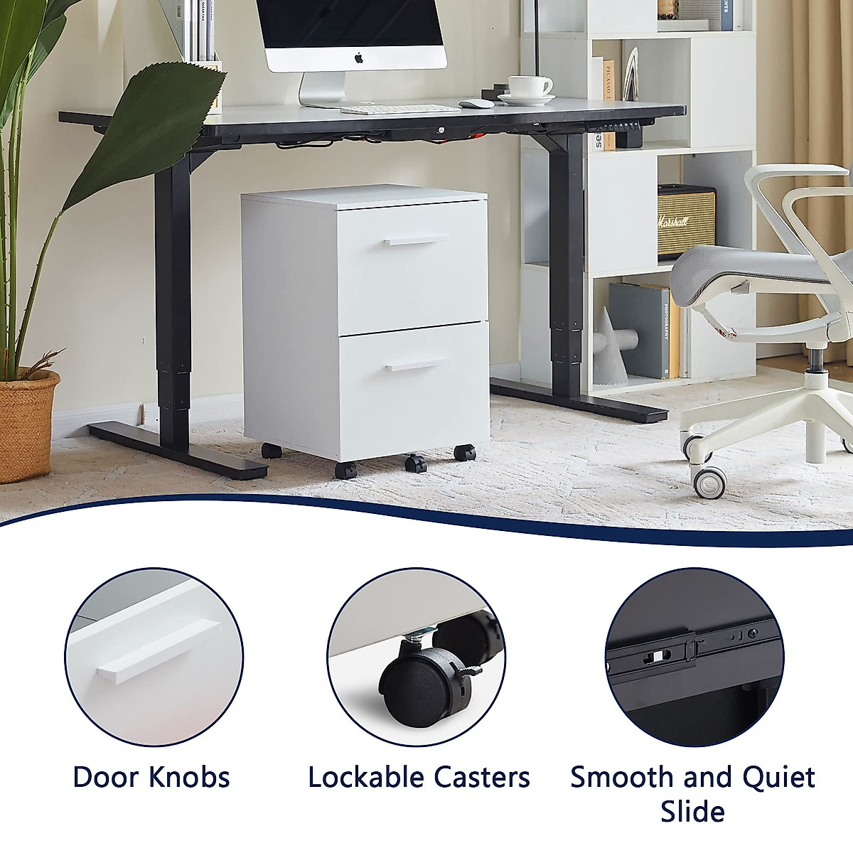 VICLLAX 2 Drawer Mobile Filing Cabinet, Vertical File Cabinet for Legal/Letter/A4 Files, Assembled Needed, White