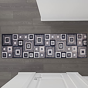 Flash Furniture Gideon Collection 2' x 7' Abstract Area Rug - Blue, Grey, and White Olefin Facing - Cotton Backing - Living Room or Bedroom