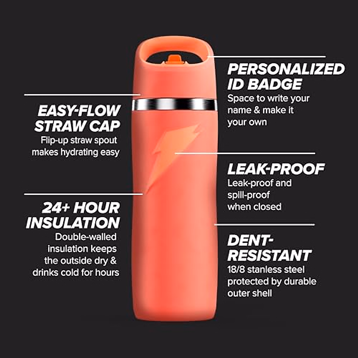 Gatorade 'Overtime' 22oz Stainless Steel Water Bottle, Straw Cap, Blue