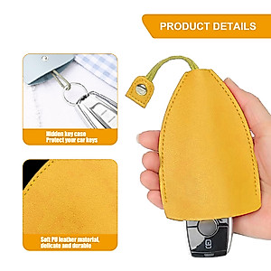 Sodcay 2 PCS Car PU Leather Key Case, Creative Pull-out Key Access Card Protective Cover, Universal for Most Cars (Yellow)