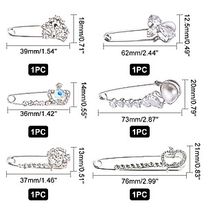 PH PandaHall 6pcs Brooch Pins Brooches Rhinestones Flower Heart Safety Pin Brooch Jewelry for Women Scarf Lapel Collar Sweater Hat Christmas Valentine's Gifts