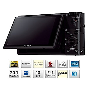 Sony RX100 III 20.1 MP Premium Compact Digital Camera w/1-inch Sensor and 24-70mm F1.8-2.8 ZEISS Zoom Lens (DSCRX100M3/B), 6in l x 4.65in w x 2.93in h, Black