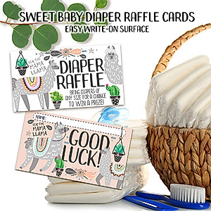 Lone Star Art Diaper Raffle Tickets - Mama Llama Themed Card, Fun Cute Animals and Colorful Baby Shower Games Raffle Sign and Ticket, Neutral Gender, Set of 50 Double Sided Raffle Stationery Cards