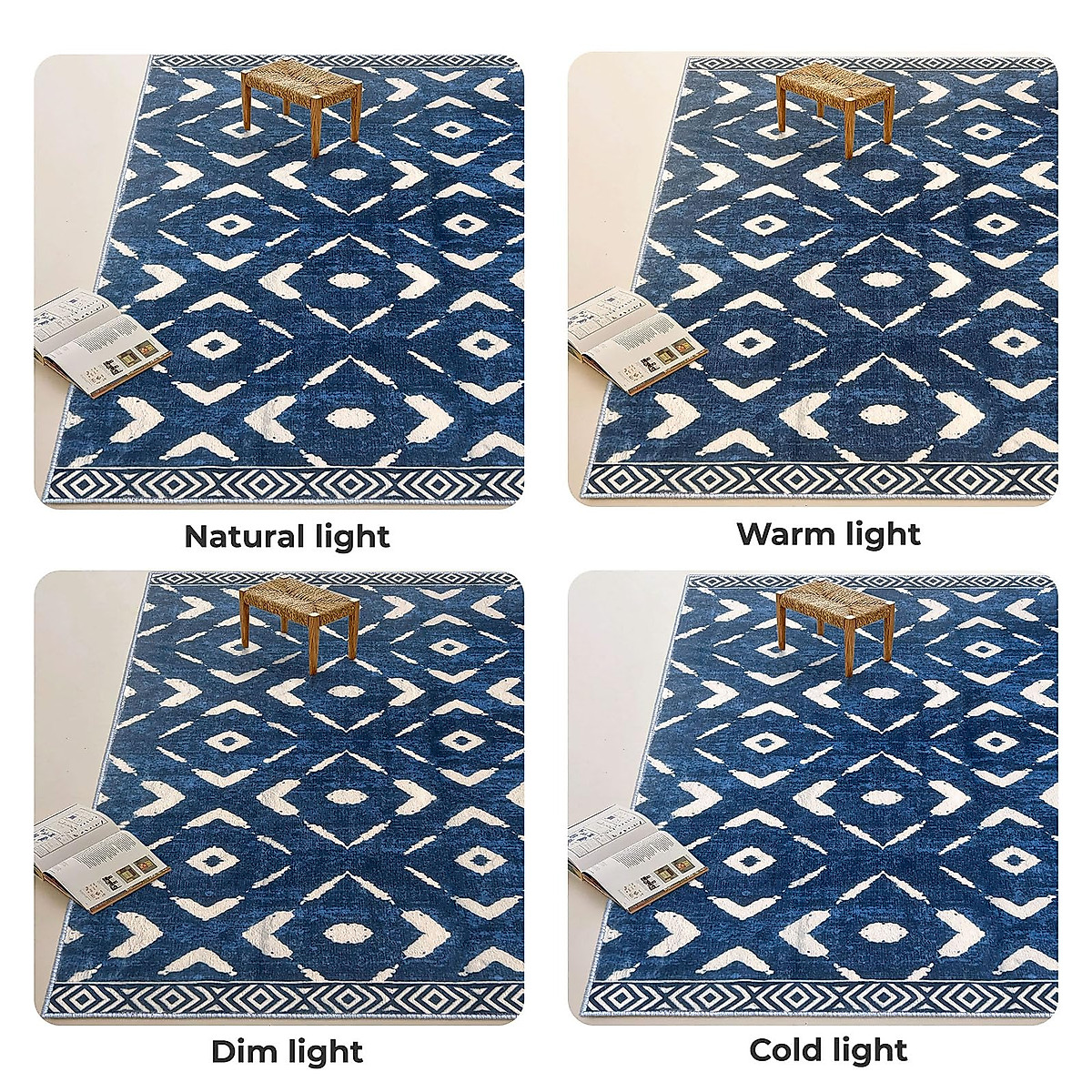 KILOCOCO Small Rug 2'x3' Entryway Rug Printed Moroccan Rug Indoor Door Mat Machine Washable Non Slip Soft Throw Rug for Bedroom Kitchen Entrance Geometric Boho Rug, Blue
