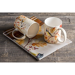 Maison d' Hermine Coffee Mug Set with Handles Fine Bone China Mug Pack of Two for Restaurant Microwave & Dishwasher Safe Perfect Gifts for Mothers Day Teacher Men & Women (Oak Leaves, 12 Ounce)