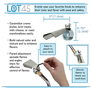 Lot45 Searing Torch Attachment Propane Cooking Torch Tip - Kitchen Torch Propane Flame Spreader Tip for Culinary Torch