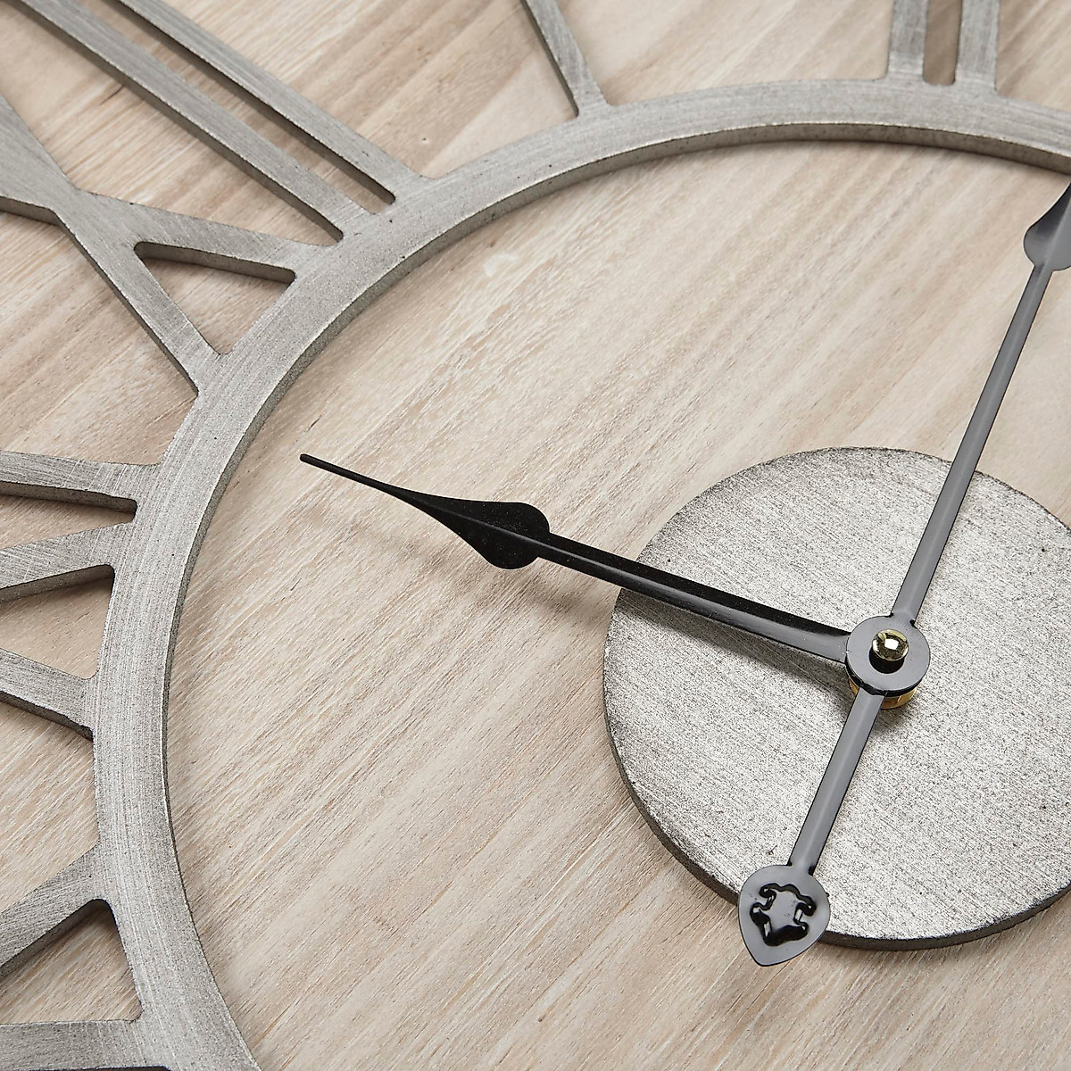 Madison Park Mason Large Wall Clock for Living Room Décor, 23.6 Inch Round Metal Fir Wood Frame, Quartz Battery Operated, Farmhouse Cottage Country Home, Bed, Bath, Rustic Kitchen - Natural/Grey