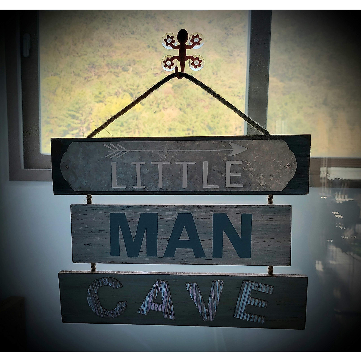 Blooming Party Nursery Wall Decor for Little Baby Boy or Toddler - Little Man Cave Wood Sign (Blue)
