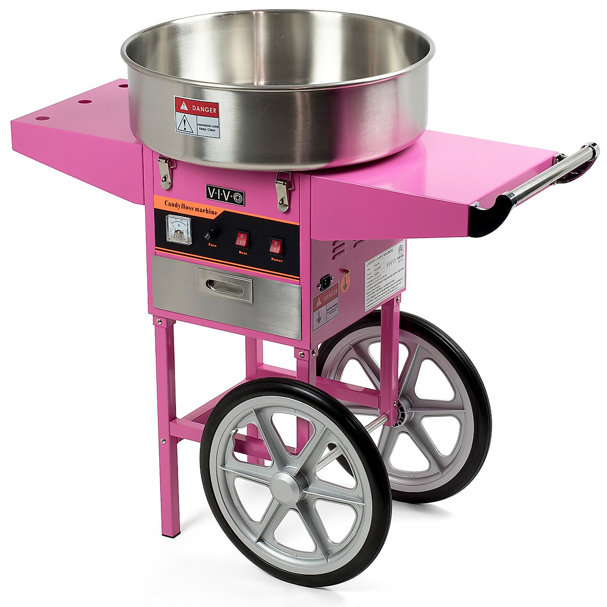 VIVO Pink Electric Commercial Cotton Candy Machine, Candy Floss Maker with Cart CANDY-V002