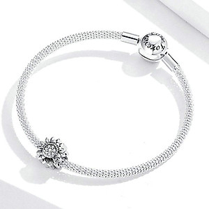 Sunflower Charm 925 Sterling Silver Sun Charm Flower Charm Love Gift Charm for Pandora Charm Bracelet (Sunflower A)