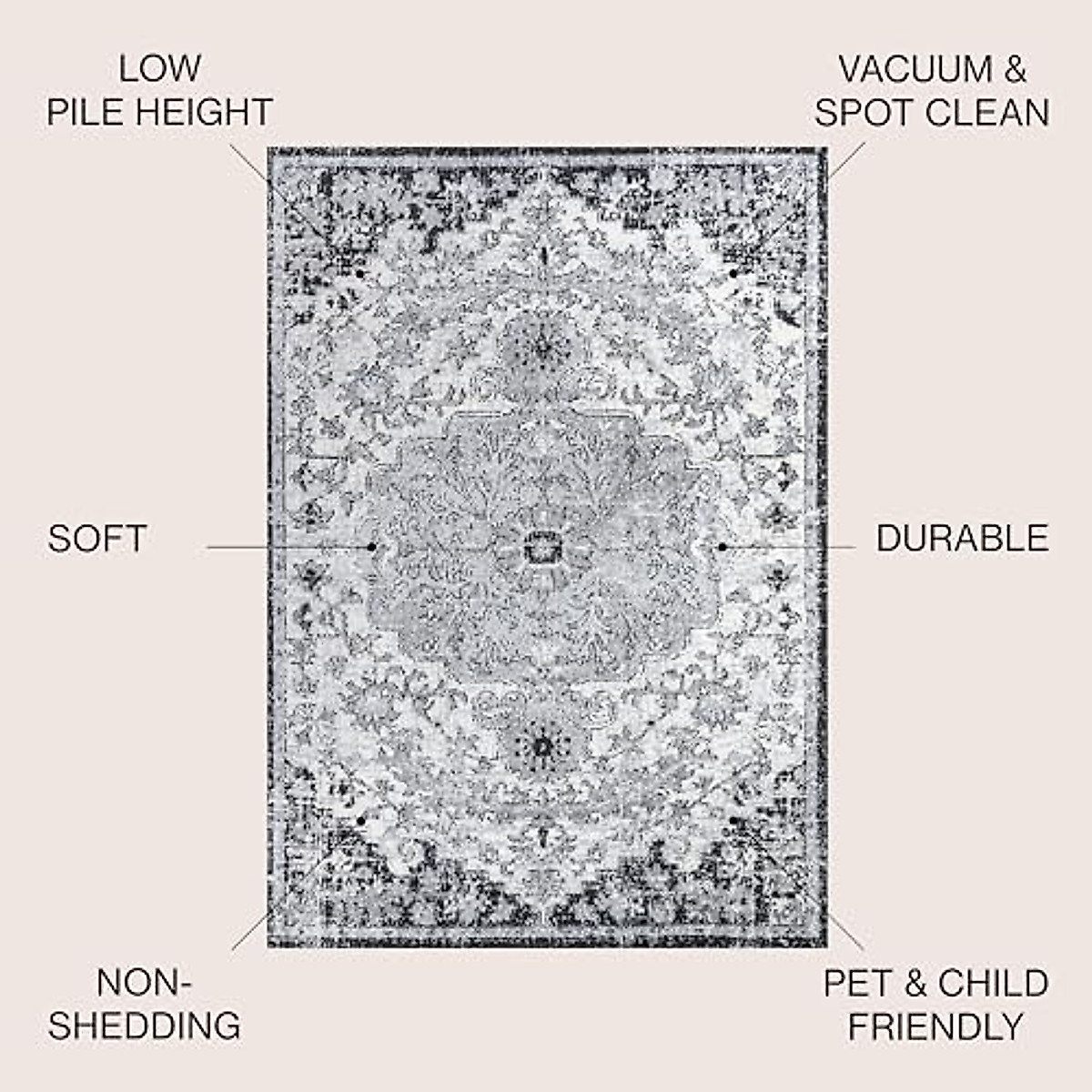 JONATHAN Y BMF112A-4 Anaise Ornate Boho Medallion Indoor Area-Rug Bohemian Floral Easy-Cleaning High Traffic Bedroom Kitchen Living Room Non Shedding, 4 X 6, Gray/Black/Cream