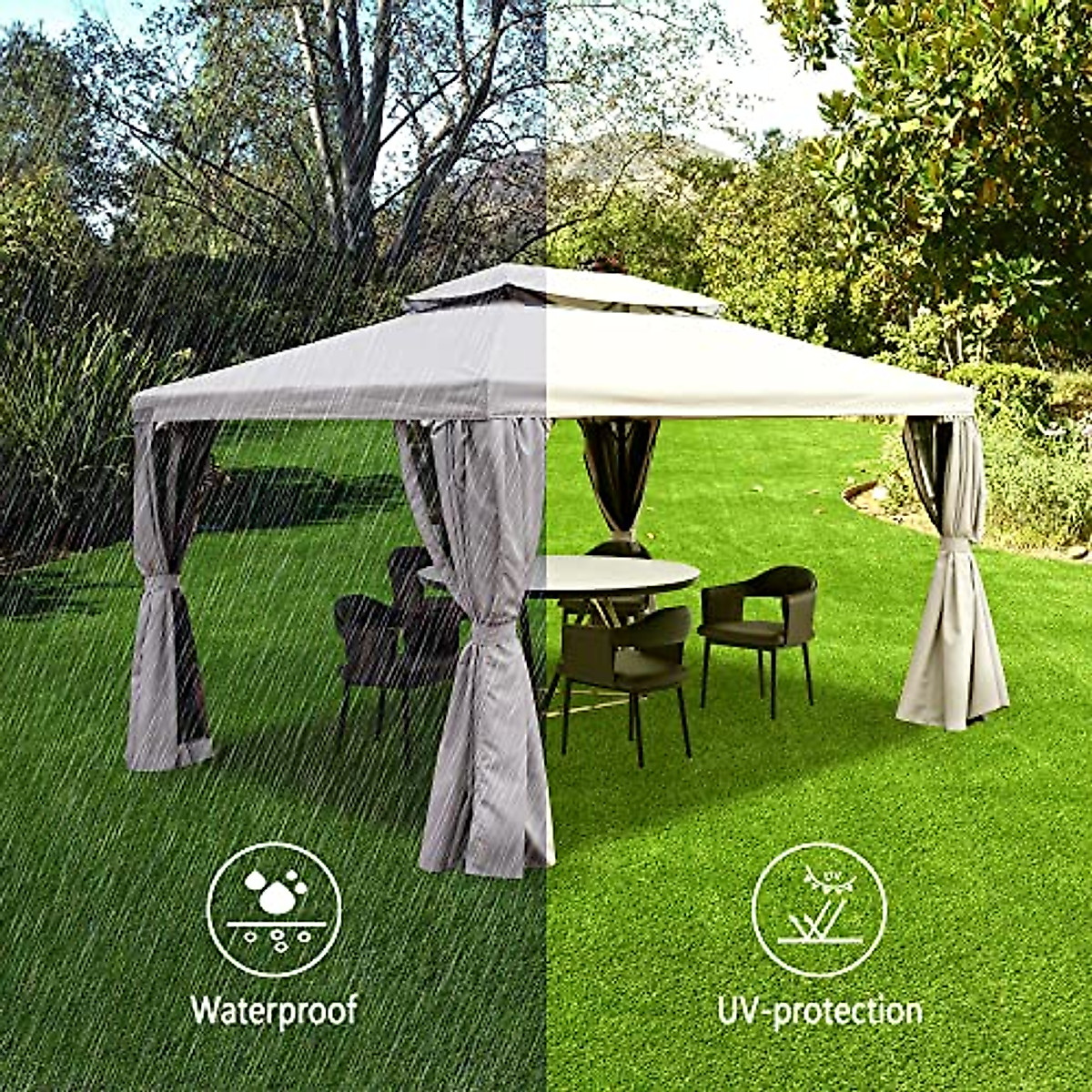 Fancihabor 10' X 13' Patio Gazebo, Outdoor Gazebo Canopy with Mosquito Netting and Curtains, Double-Roof Soft Top Gazebo Canopy for Patio, Deck, Backyard, Garden, Lawns (Grey)