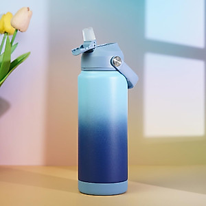 BJPKPK Insulated Water Bottle with Straw Lid, 18oz Thermos Water Bottles with Soft Nozzle, Flex Handle & Non-slip Boot, BPA Free Leak Proof Stainless Steel Metal Thermos, Tumblers, Cups,Sky