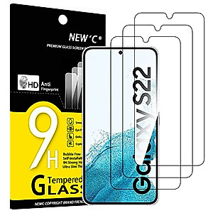 NEW'C [3 Pack] Designed for Samsung Galaxy S22 Screen Protector Tempered Glass, Case Friendly Ultra Resistant