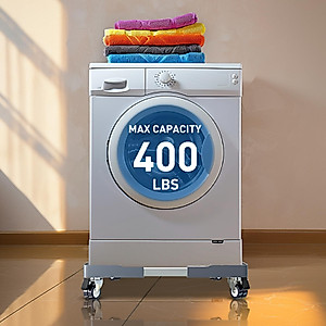 CasaCulina Appliance Dolly Cart, Mini Fridge Stand Furniture Dolly with 4 Twin Locking Wheels, Adjustable Furniture Mover Mobile Roller Base for Washing Machine, Dryer, Refrigerator, Laundry Pedestal