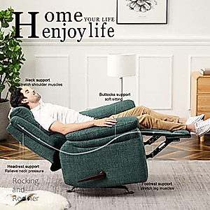 Rocker Recliner Chair, Push Back Wingback Recliner Armchair Adjustable Single Recliner Sofa Living Room Bedroom Big and Tall Adult Nursery Small Spaces, Glider Recliner Elegant Rocking Recliner, Green