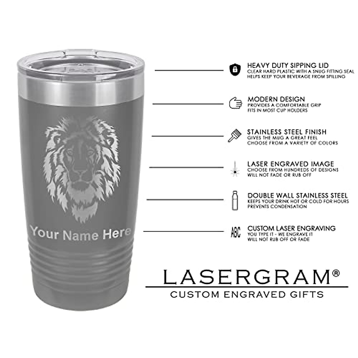 LaserGram 20oz Vacuum Insulated Tumbler Mug, Flag of Ukraine, Personalized Engraving Included (Gray)