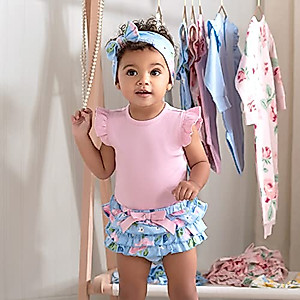 Gerber Baby Girls Short Sleeve Onesies, 3-Piece Bodysuit, Diaper Cover & Headband Set, Blue Rose, 3-6 Months US