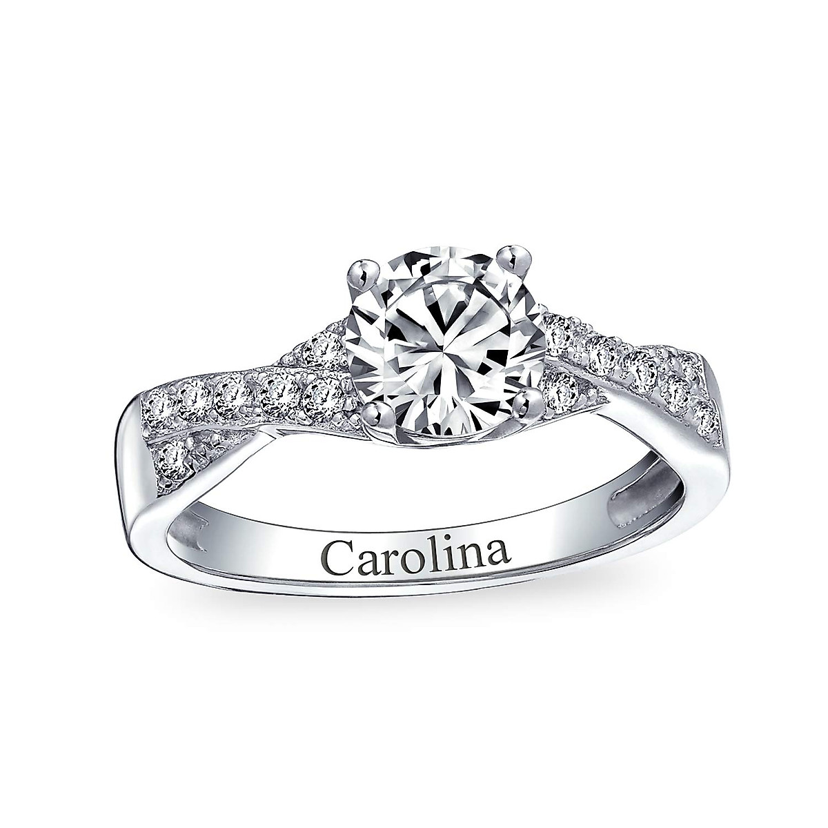 Bling Jewelry Personalized Round 2CT Solitaire AAA Cubic Zirconia Pave CZ Twist Criss Cross Infinity Engagement Ring For Women .925 Sterling Silver Customizable