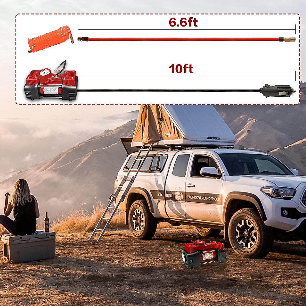 YUNGTEE Tire Inflator Heavy Duty Double Cylinders Direct Drive Inflation Pump,12V Portable Air Compressor Pump with LED Light-Digital Pressure Gauge 150PSI Tire Pump,Apply to Car,SUV,Air Bed