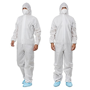 Greenour Hazmat Suits Pack of 12 Disposable Coveralls with Hood Breathable White SMS Painters Suit (X-Large)