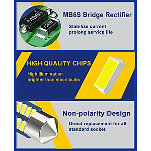 Serundo Auto 578 Led Bulb 211-2 41mm 42mm 1.65in for Car Map Light Dome Light, 6000k White Super Bright Interior Led Festoon Bulb,Pack of 4pcs