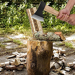 sanyi Camping Axe, Hatchet for Wood Splitting and Chopping, 15'' Gardening Small Axe Wooden Handle Tools with Sheath for Camping, Hiking, Xmas Gifts for Husband, Dad, Men