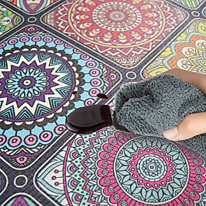 moonysweet Boho Anti Fatigue Kitchen Rug Mat Non Skid Cushioned Waterproof Non Slip PVC Leather Runner Standing Mat Colorful 17" x 29" (1 Piece only)