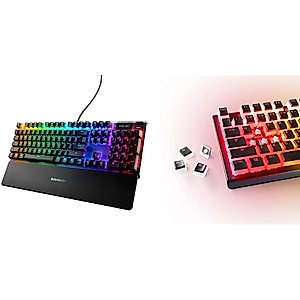 SteelSeries Apex 7 Mechanical Gaming Keyboard – OLED Smart Display – USB Passthrough and Media Controls – Tactile and Quiet – RGB Backlit (Brown Switch) with PRISMCAPS-Double Shot Keycaps