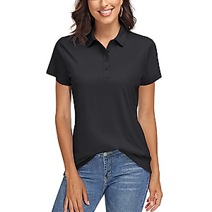 TACVASEN Womens Quick Dry Golf Polo Shirt Short Sleeve Sun Protection Shirts for Women Running Shirts Athletic Shirts Tops Black