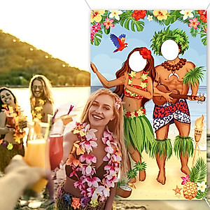 Frienda Luau Couple Photo Door Banner Hawaiian Party Decorations Tiki Luau Photo Props Aloha Tiki Banner for Party Decorations Hawaiian Door Banner Luau Party Supplies for Tropical Beach Party, 6 x 3.6 ft