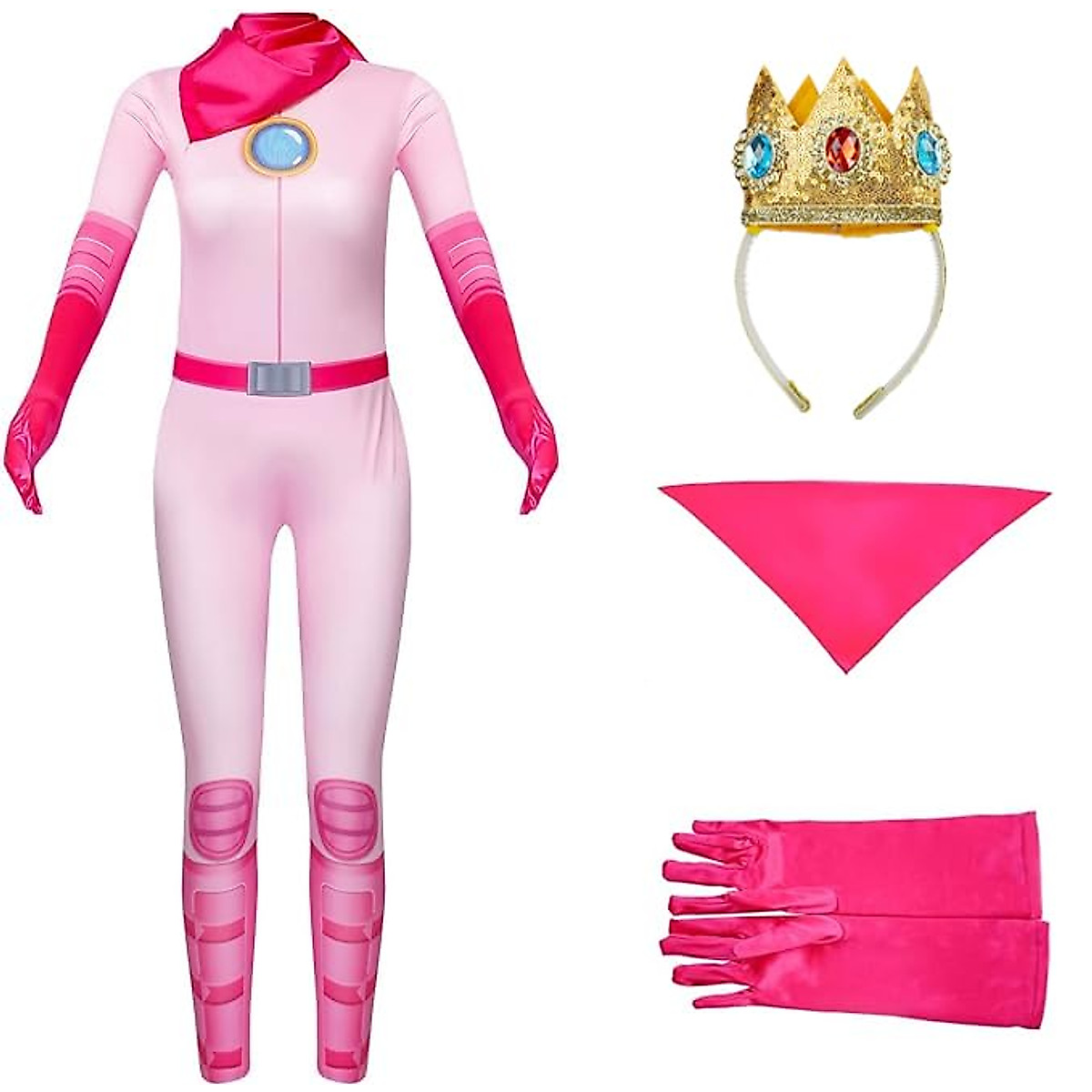 KDFJIEelf Peach Super Brothers Costume for Girls, New Models Peach Cosplay Combat Bodysuit, for Halloween (120(7Y)