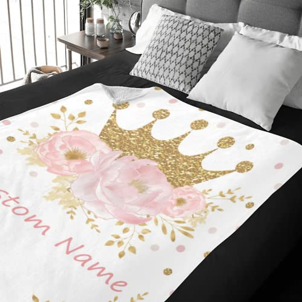 Eyesoul Personalized Name Blanket,Custom Super Soft Throw Baby Blanket with Name and Flower & Crown,Gifts for Baby and Girls,Suitable for Newborns and Toddler.30x40