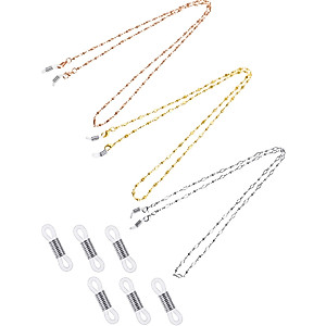 Tatuo 3 Pieces Stainless Steel Eyeglass Chain for women Cord Reading Glass Lanyard Sunglass Holder with 6 Pieces Extra Silicone Loop