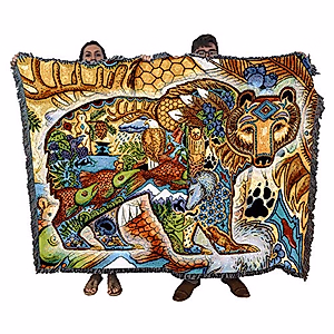 Pure Country Weavers Grizzly Bear Blanket - Animal Spirits Totem by Sue Coccia - Gift Tapestry Throw Woven from Cotton - Made in The USA (72x54)