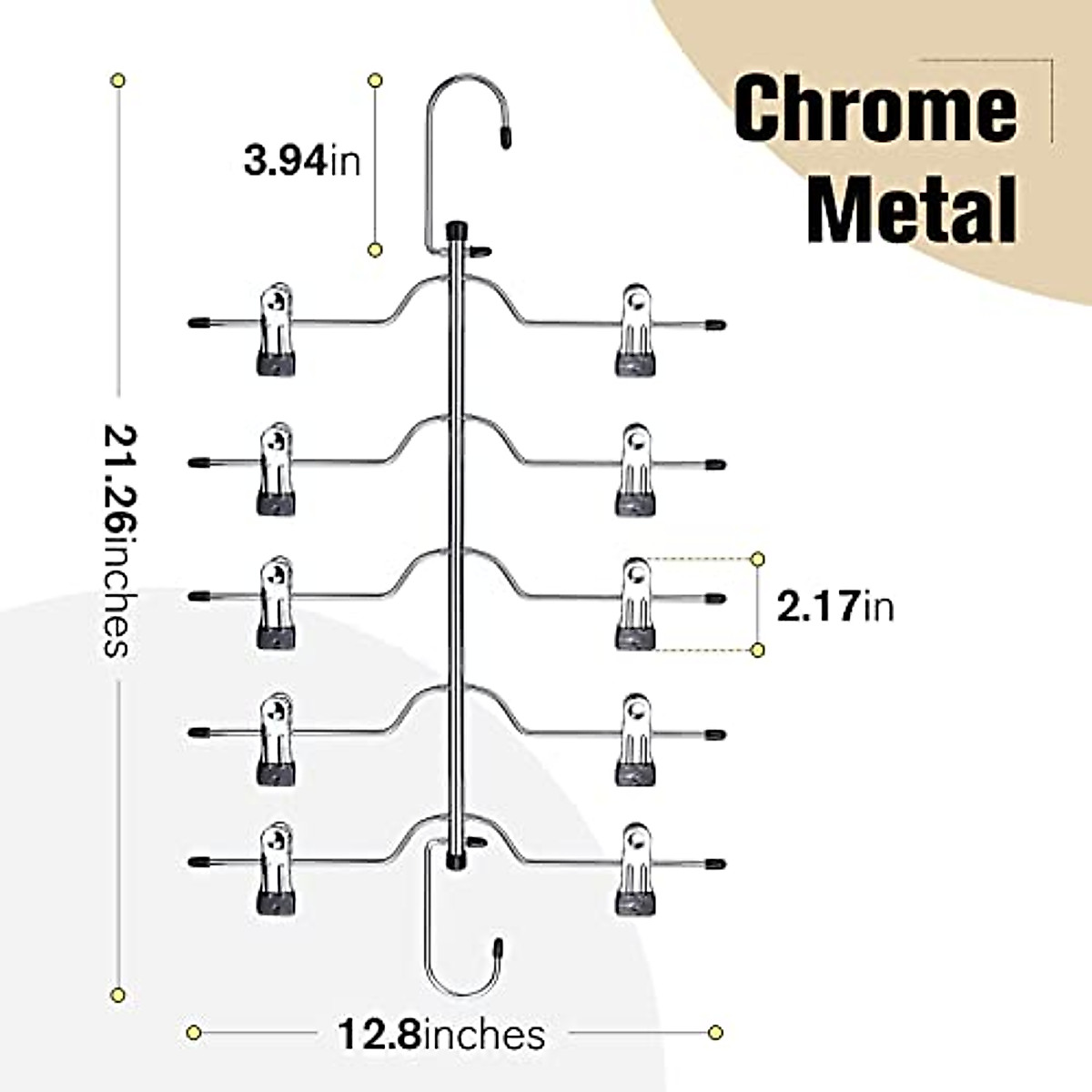 CINKSY Pants Skirt Hangers Space Saving 5 Tier Metal Skirt Hanger with Adjustable Clips Pants Trouser Hangers Closet Organizer for Jeans, Slacks, Shorts - 3 Pack