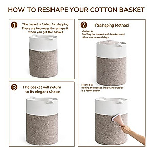 Goodpick Tall Woven Rope Laundry Basket, Baby Nursery Hamper for Living Room, Cute Laundry Basket for Clothes, Blankets, Towels, Toys, Yoga Mat Storage, Laundry Bin, 15 x 20 inches, 58L