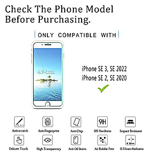 KATIN [2-Pack] Screen Protector for iPhone SE 3, SE 2022, iPhone SE 2, SE 2020 4.7-Inch Tempered Glass, Anti Scratch, 9H Hardness, Case Friendly