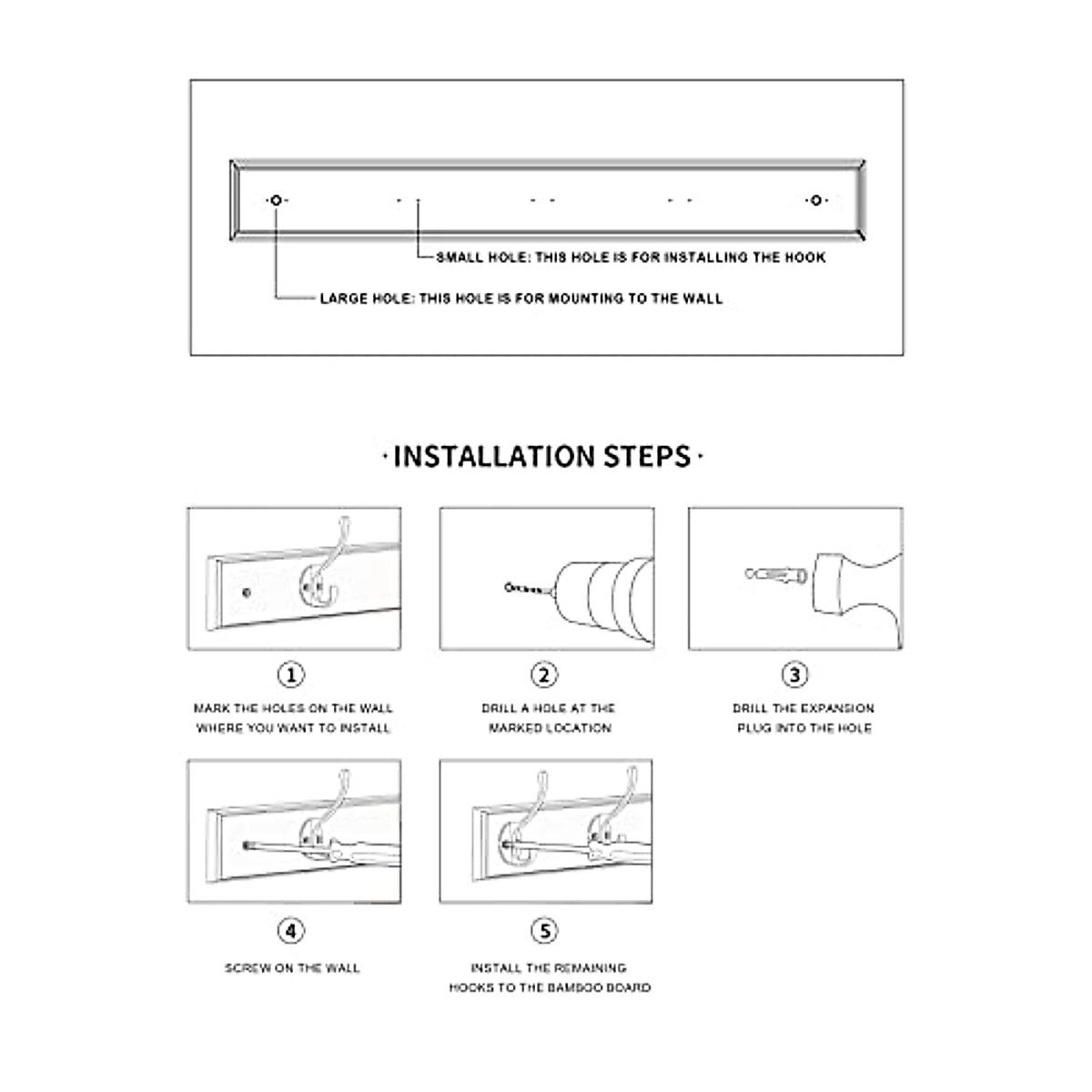 JYL HOME Wall-mounted Bamboo Coat Rack, 5 Double Hooks, Rustic Hooks for Hanging Coats,Jacket,Clothes,Hats,Decorative Hooks for Entryway, Bathroom, Bedroom, Closet Room, White