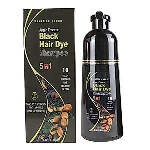 5-in-1 Black hair dye shampoo and conditioner, 420ml, for fast and Perfect coverage and long-lasting natural black color; Black hair dye shampoo for men and women with herbal extract ingredients