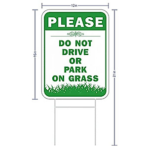 Please Do Not Drive Or Park On Grass Sign, 2Pack Keep Off The Grass Yard Sign with Metal Wire H-Stakes, 16" x12" Stay Off Grass Signs Double Sided UVresistance, Waterproof, Easy to Install