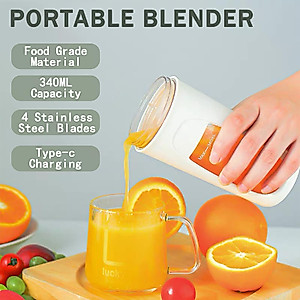 KIDENEI Portable Blenders with Straw and Cleaning Brush, 340ML Personal Size Blender for Shakes and Smoothies with 10 Ultra Sharp Blades, USB Rechargeable Mini Blenders for Sports Travel Outdoors